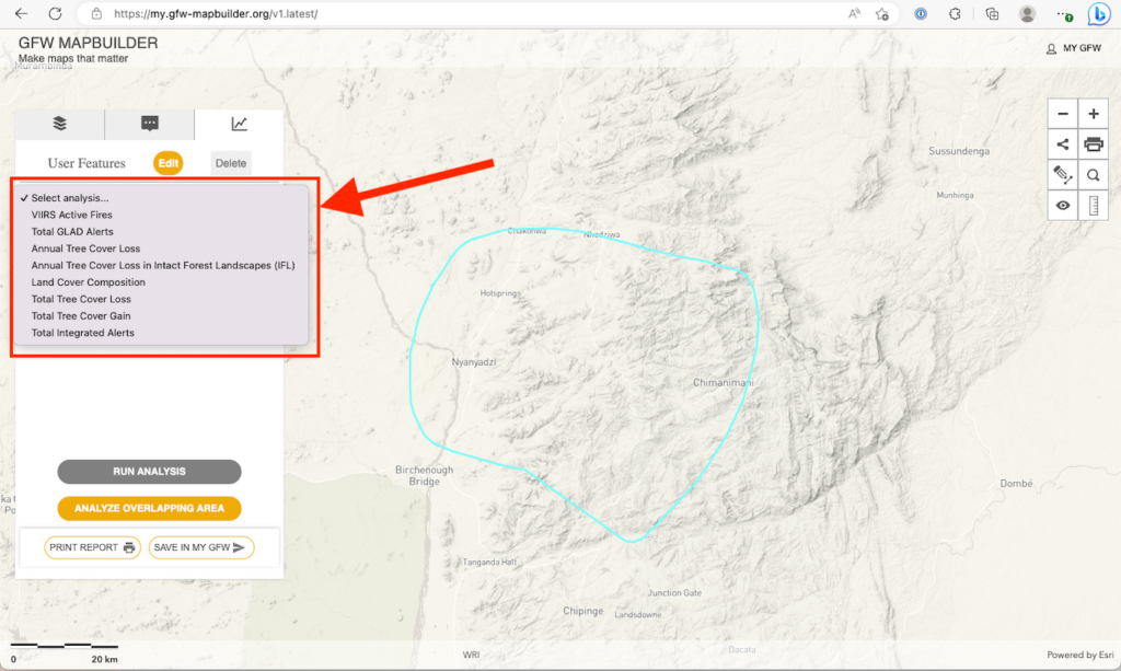 Perform analysis and print a report - MapBuilder