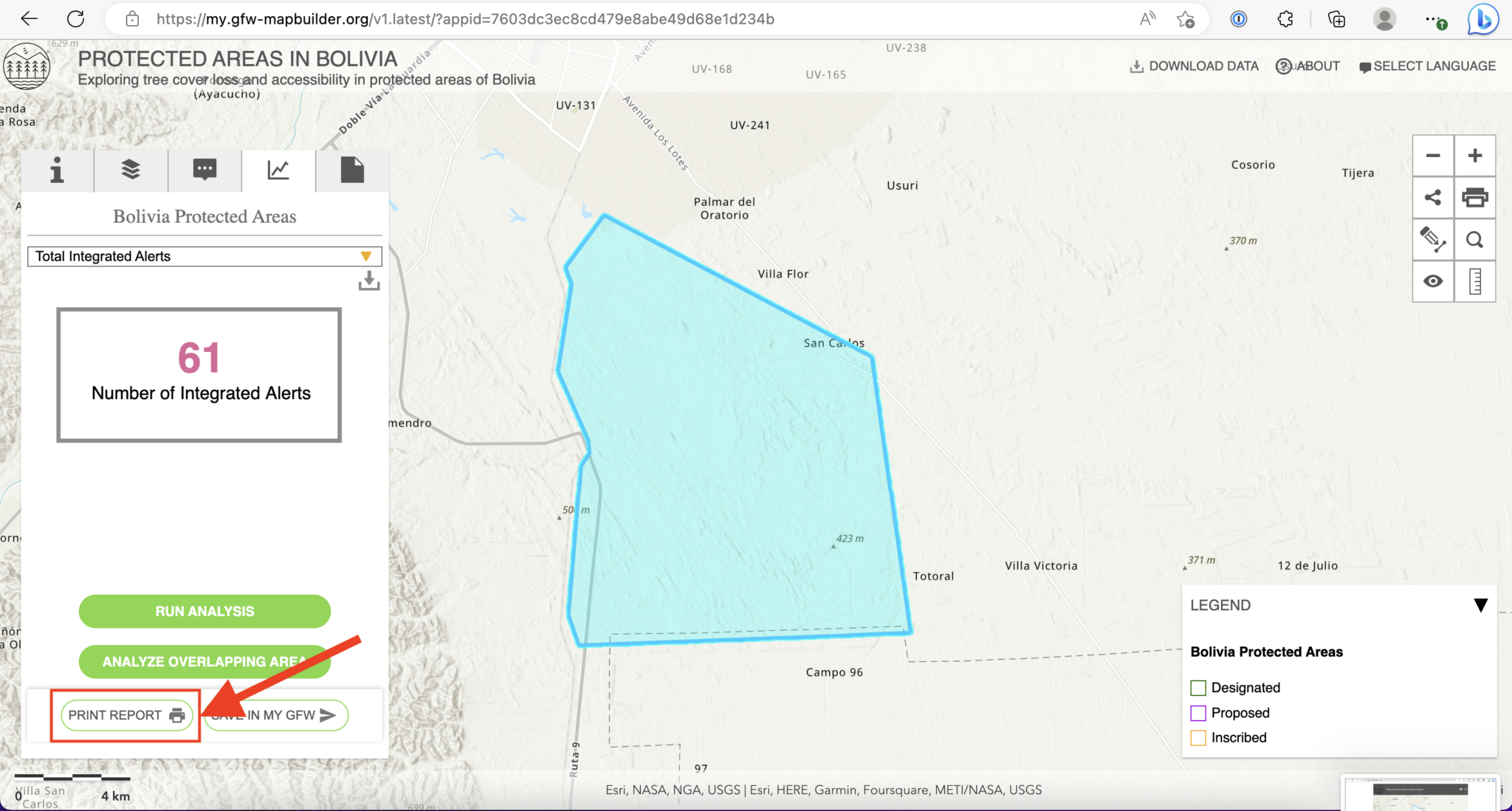 Perform analysis and print a report - MapBuilder
