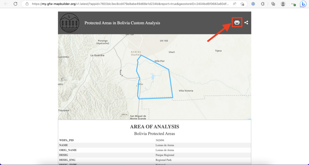 Perform analysis and print a report - MapBuilder
