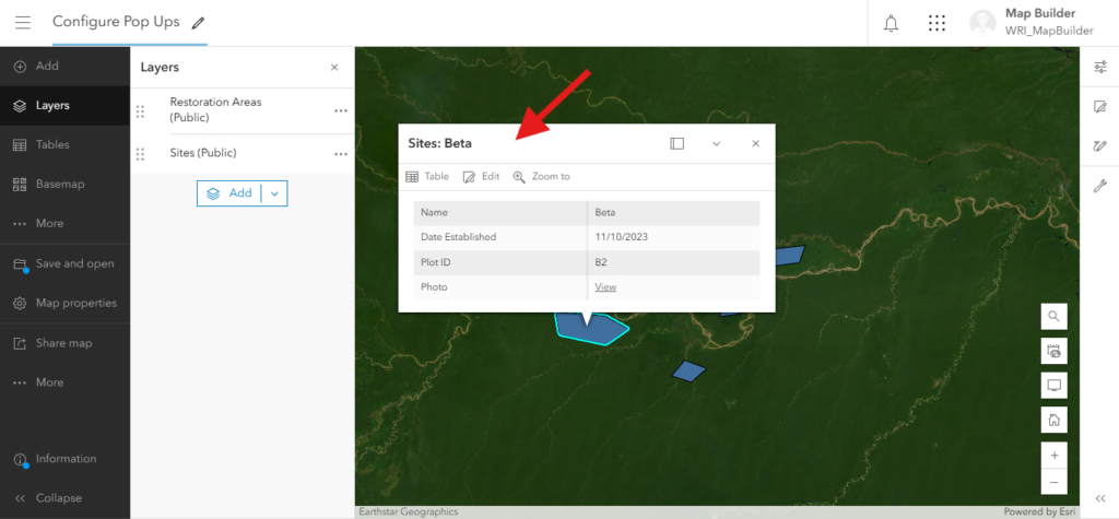 Configure pop-ups - MapBuilder